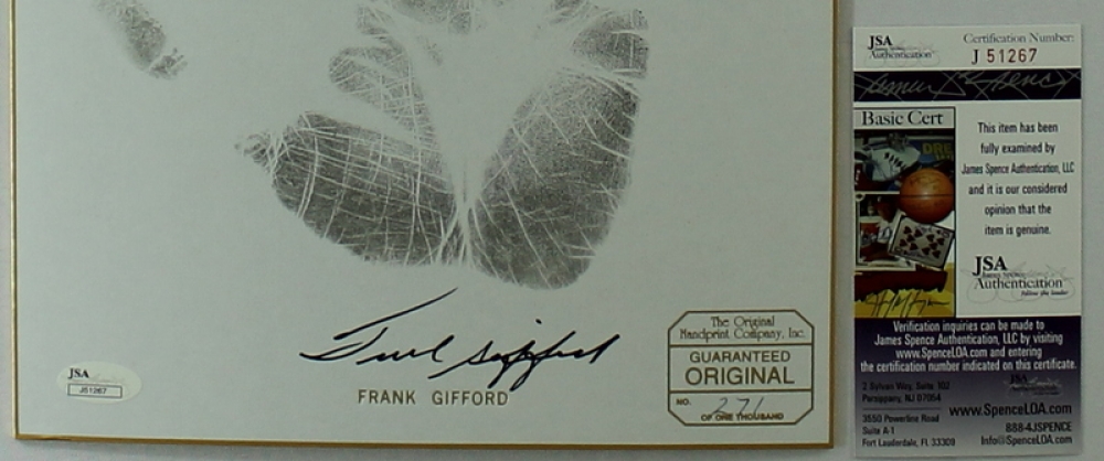Frank Gifford Signed Limited Edition Original Handprint #266/1000 (JSA ...