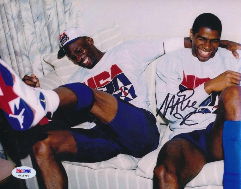 Magic Johnson Signed Team USA 8x10 Photo With Michael Jordan (PSA COA ...