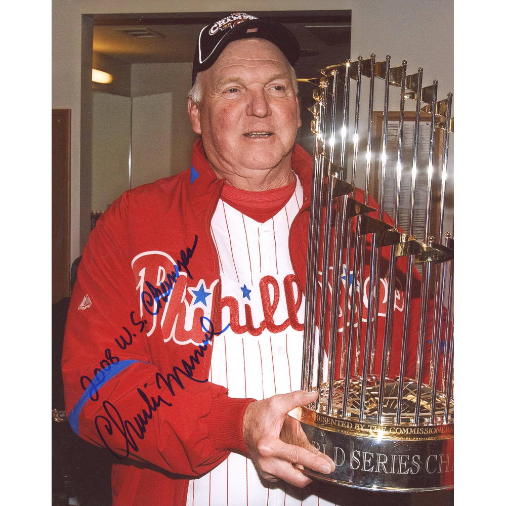 Charlie Manuel Signed Phillies 8x10 Photo Inscribed "2008 W.S. Champs ...