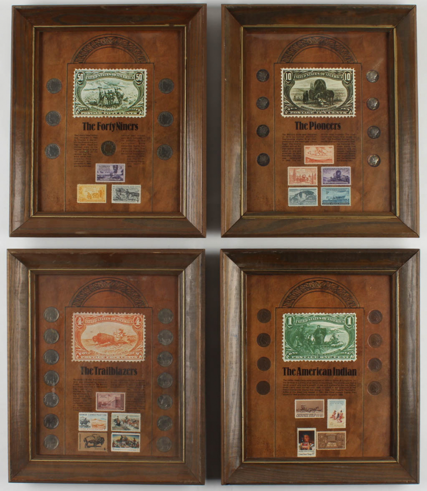 Set of (4) Custom Framed Vintage Coin and Postage Stamp Displays (See ...