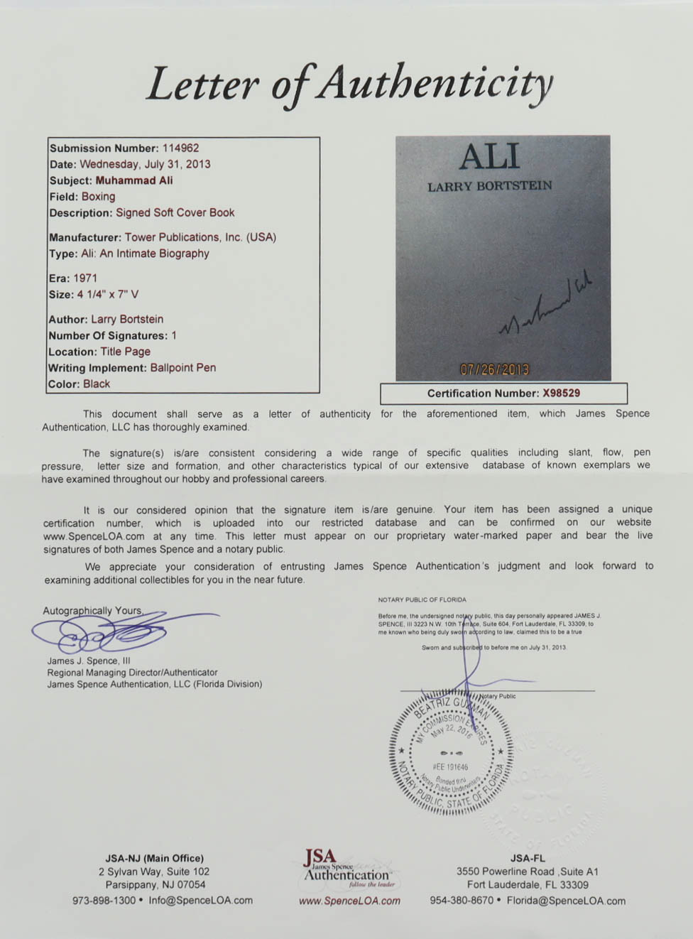 Muhammad Ali Signed "Ali" Softcover Book (JSA LOA) (See Description ...
