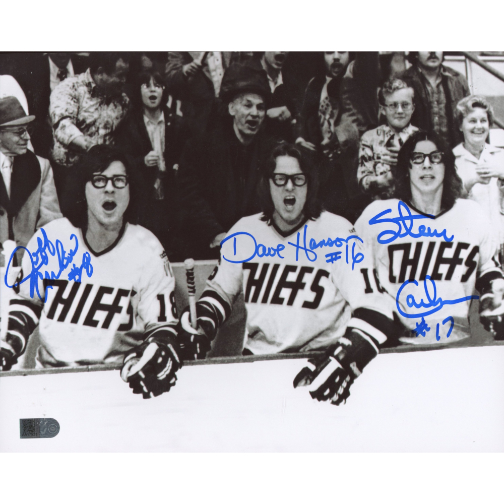 Jeff Carlson, Steve Carlson & David Hanson Signed "Slap Shot" 8x10 Photo (AIV COA) | Pristine ...