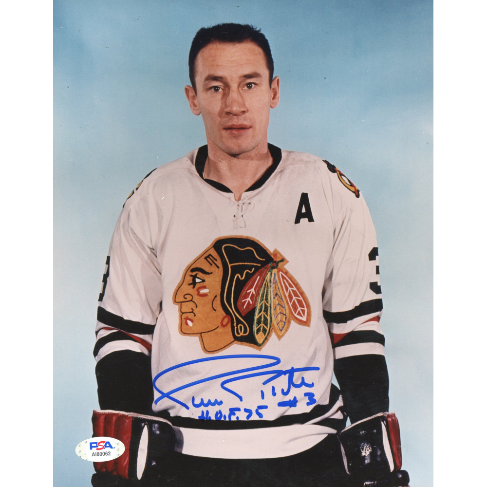 Pierre Pilote Signed Blackhawks 8x10 Photo Inscribed "H.O.F. 75" (PSA ...