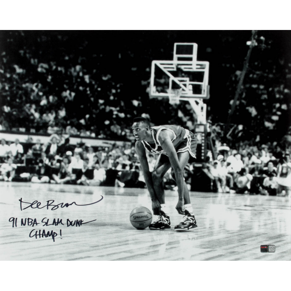 Dee Brown Signed Celtics 16x20 Photo Inscribed "91 NBA Slam Dunk Champ ...