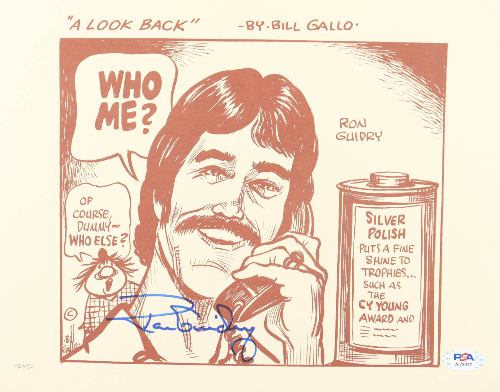 Ron Guidry Signed 9x11.5 Hand Number Bill Gallo Print (PSA COA) (See ...