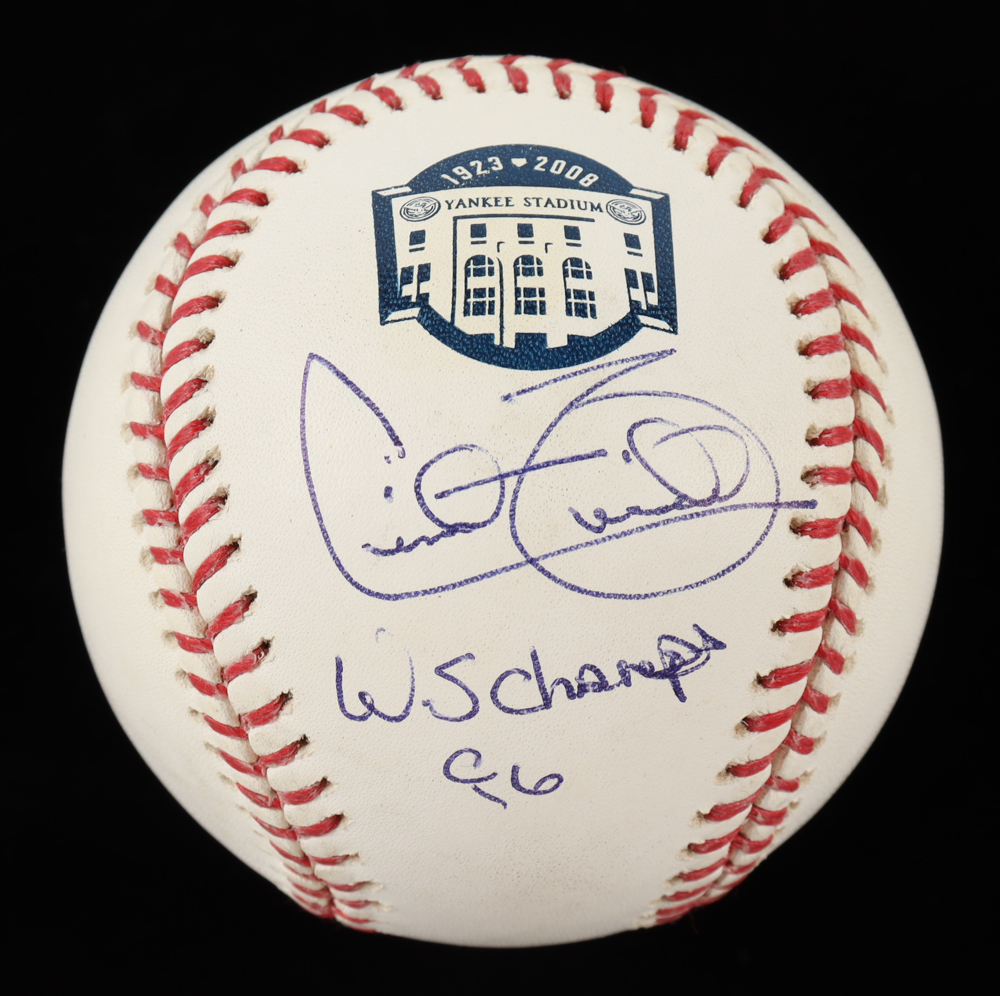 Cecil Fielder Signed Yankee Stadium Logo OML Baseball Inscribed "WS ...