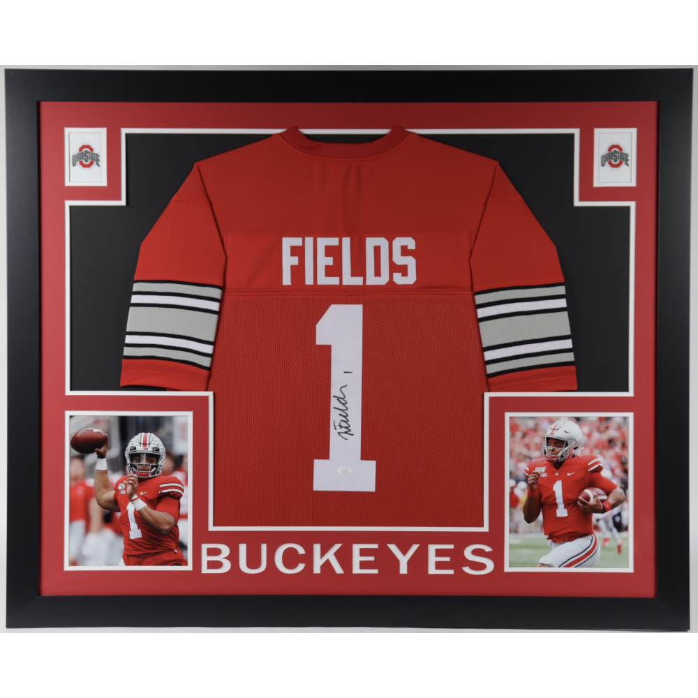 Justin Fields Signed 35x43 Custom Framed Jersey (JSA COA) | Pristine ...