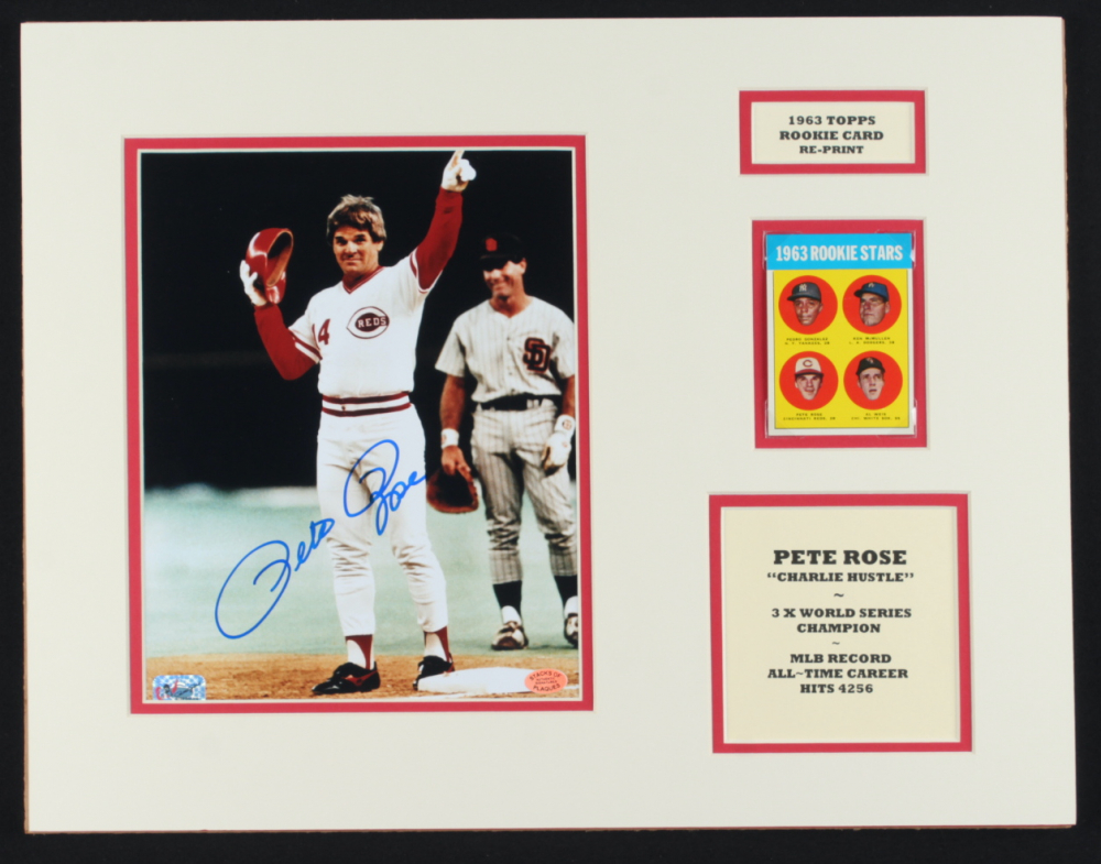 Pete Rose Signed Reds 14x18 Custom Matted Photo Display with 1963 Pete ...