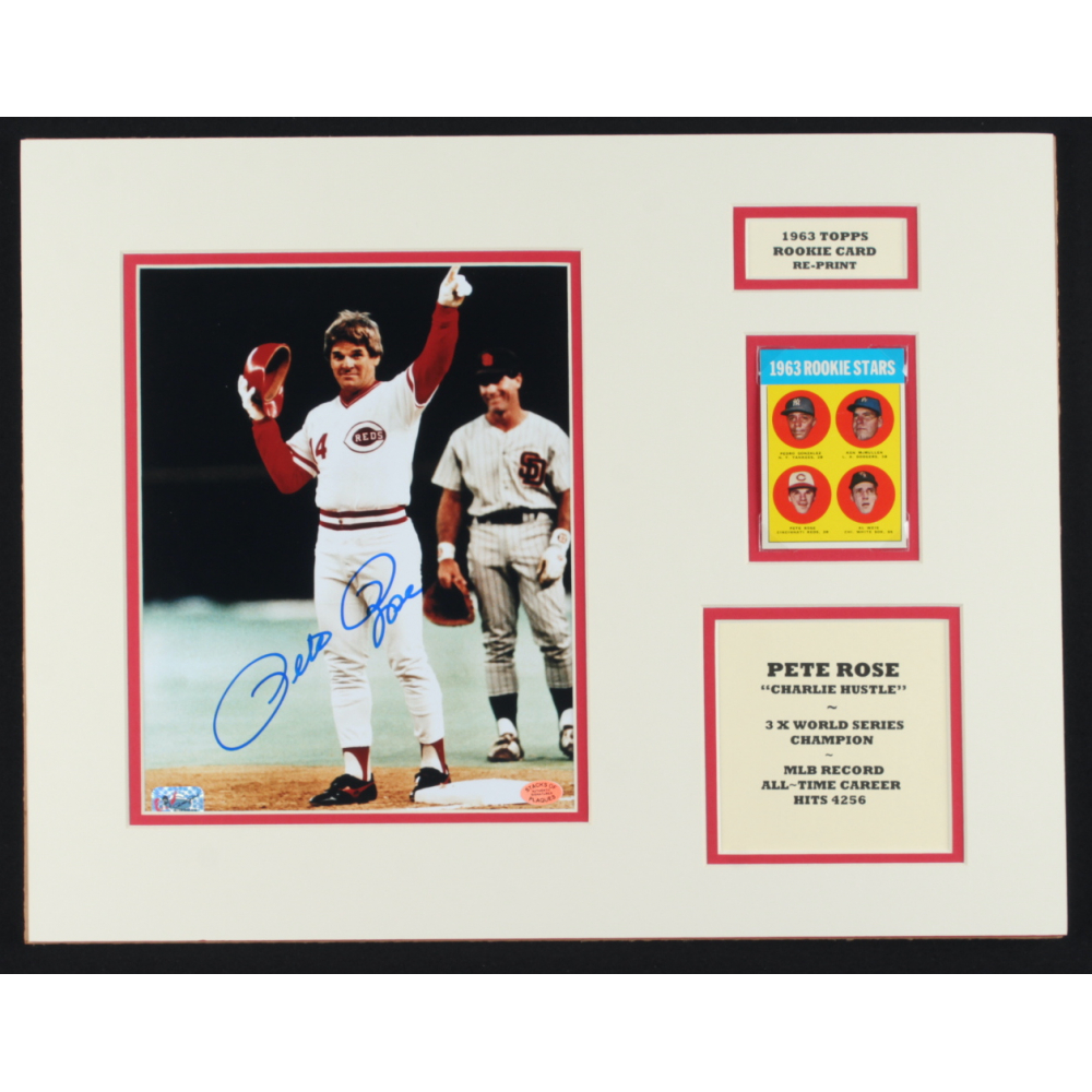Pete Rose Signed Reds 14x18 Custom Matted Photo Display with 1963 Pete ...