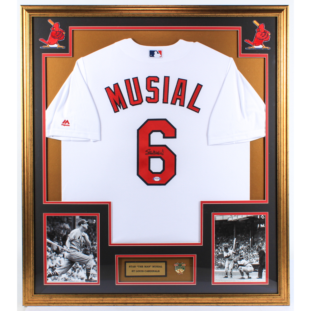 Stan Musial Signed 32x36 Custom Framed Jersey Display with MVP Pin (PSA ...