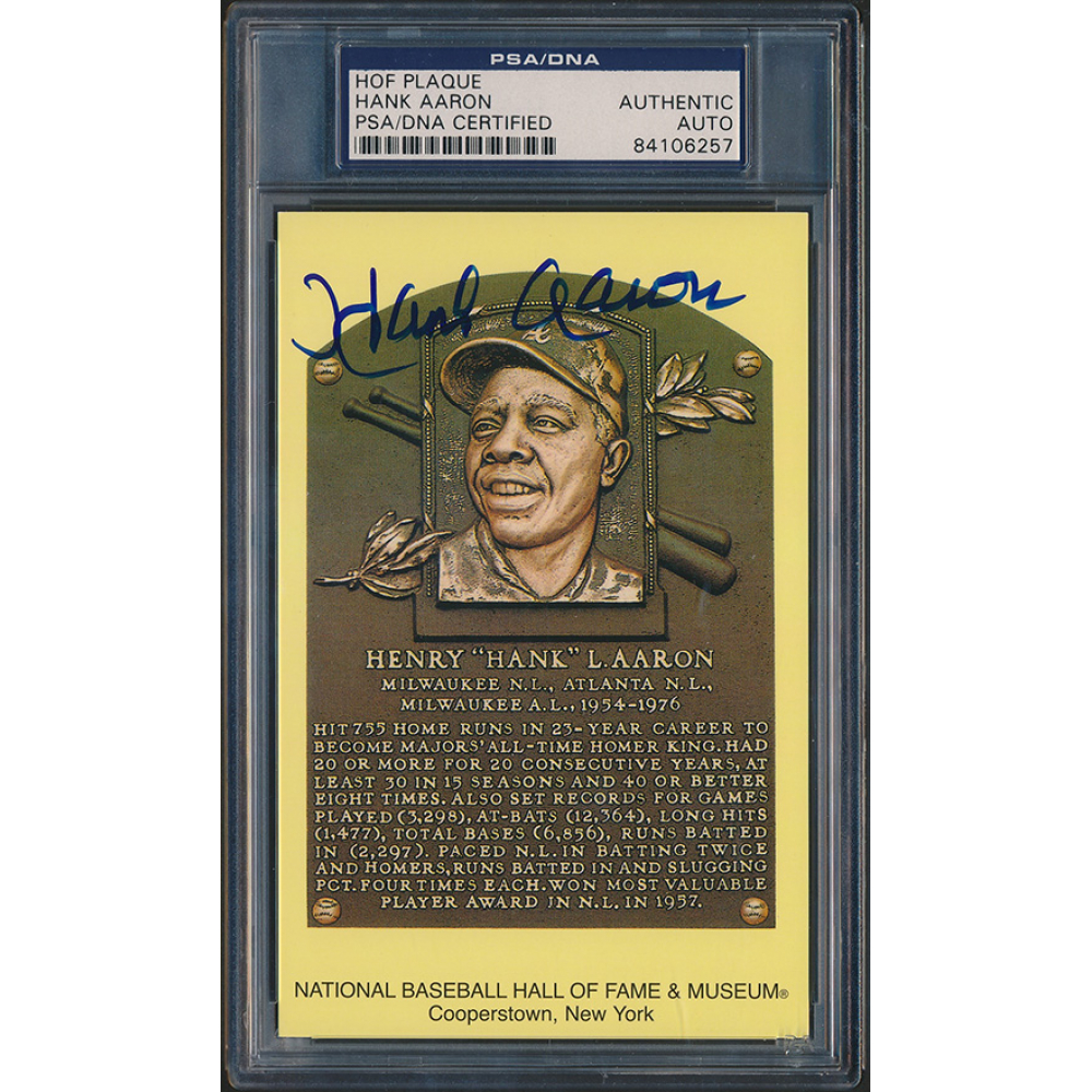 Hank Aaron Signed Gold Hall of Fame Plaque Postcard (PSA Encapsulated ...