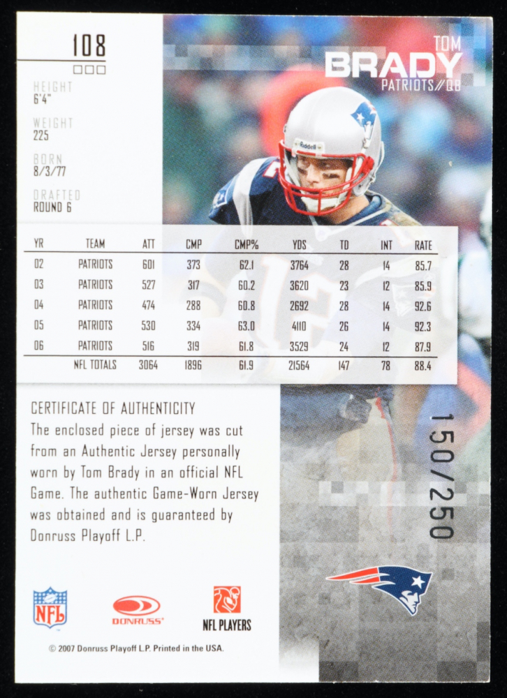Tom Brady 2007 Leaf Rookies and Stars Elements Materials #108 ...