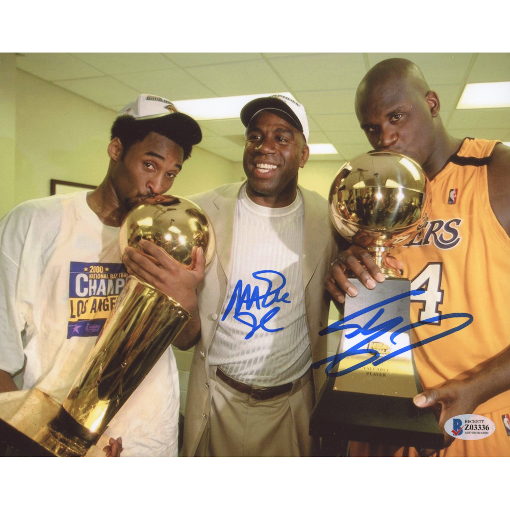 Magic Johnson & Shaquille O'Neal Signed Lakers 8x10 Photo (Beckett COA ...