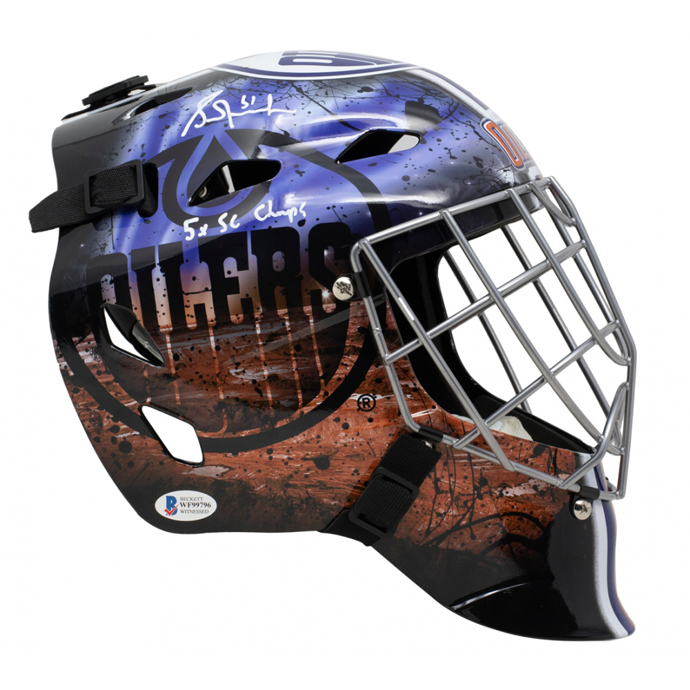 Grant Fuhr Signed Oilers Full-Size Goalie Mask Inscribed "5x SC Champs ...