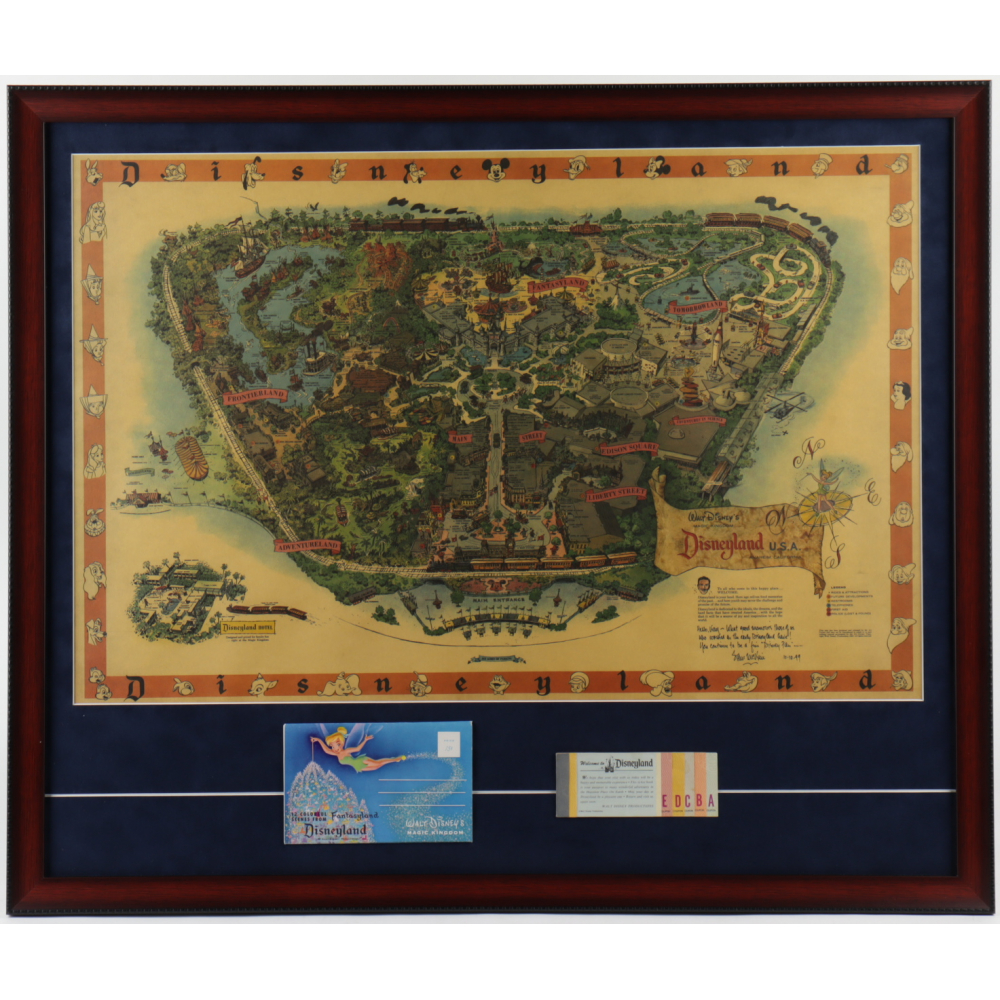 Disneyland 27x32 Custom Framed Vintage Map Display with Vintage Ticket ...