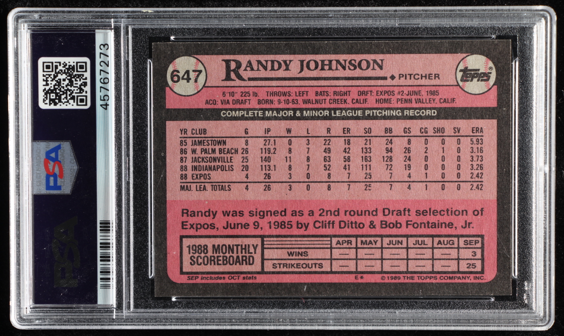 Randy Johnson 1989 Topps #647 RC (PSA 9) | Pristine Auction