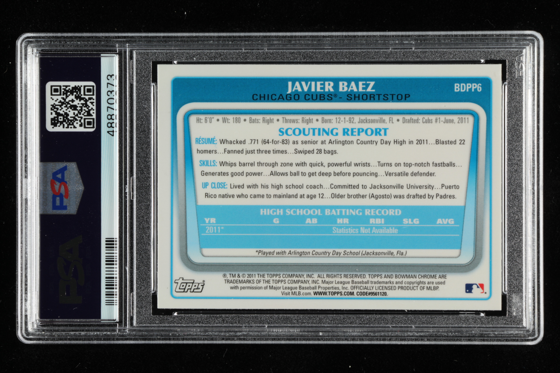 Javier Baez 2011 Bowman Chrome Draft Prospects #BDPP6 (PSA 10 ...