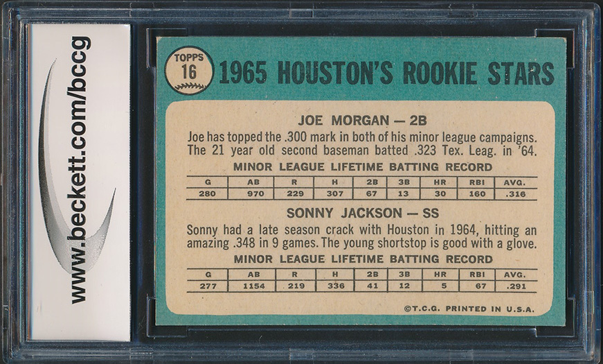 Joe Morgan 1965 Topps #16 Rookie Stars RC (BCCG 9) | Pristine Auction