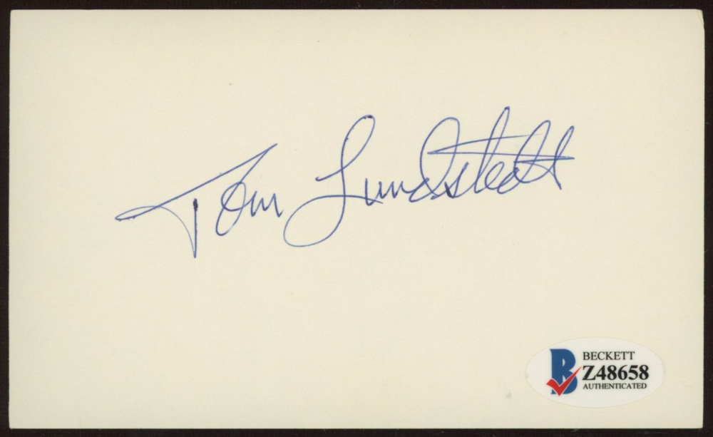 Tom Lundstedt Signed 3x5 Index Card Cut (Beckett COA) | Pristine Auction