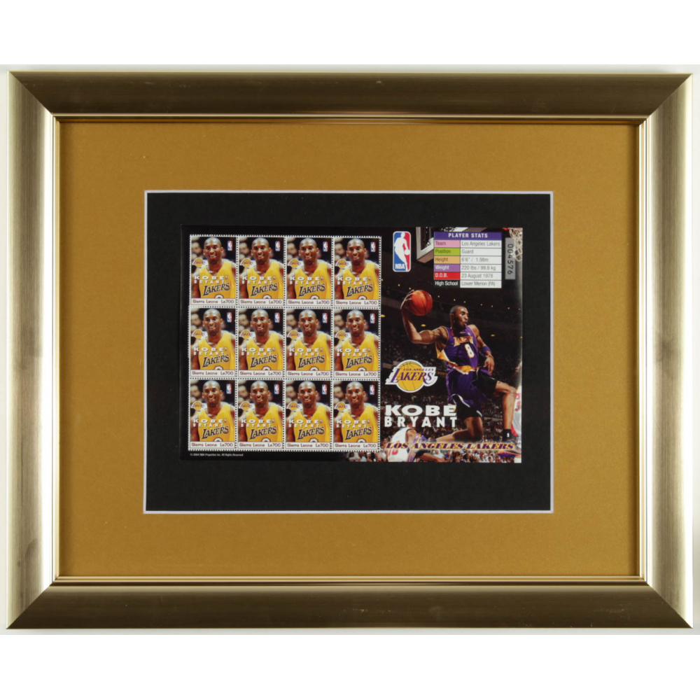 2004 Kobe Bryant Lakers 13x16 Custom Framed Uncut Postage Stamp Sheet ...