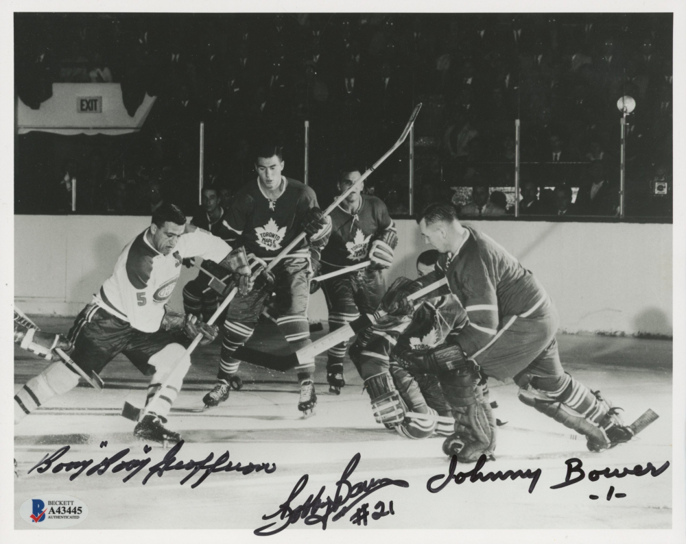 Johnny Bower, "Boom Boom" Geoffrion & Bobby Bauer Signed 8x10 Photo ...