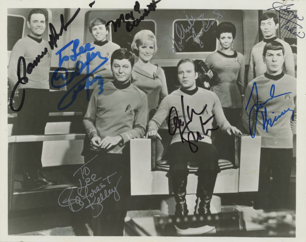 "Star Trek" 8x10 Photo Cast-Signed by (8) with William Shatner, Leonard Nimoy, George Takei ...