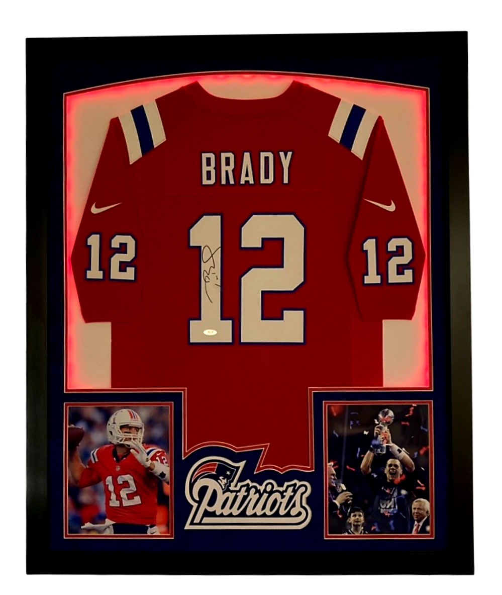 Tom Brady Signed 32x41 Custom Framed Jersey Display with LED Lights ...