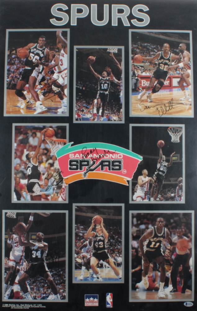 1989-90 Spurs 22x34 Poster Signed by (9) with David Robinson, Maurice ...