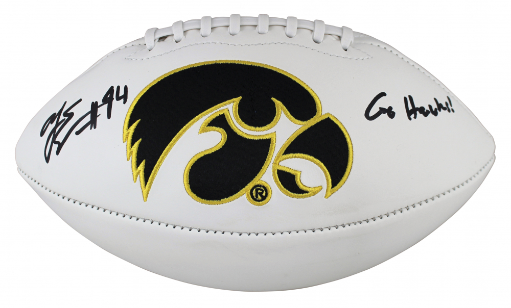 A. J. Epenesa Signed Iowa Hawkeyes Logo Football Inscribed "Go Hawks ...