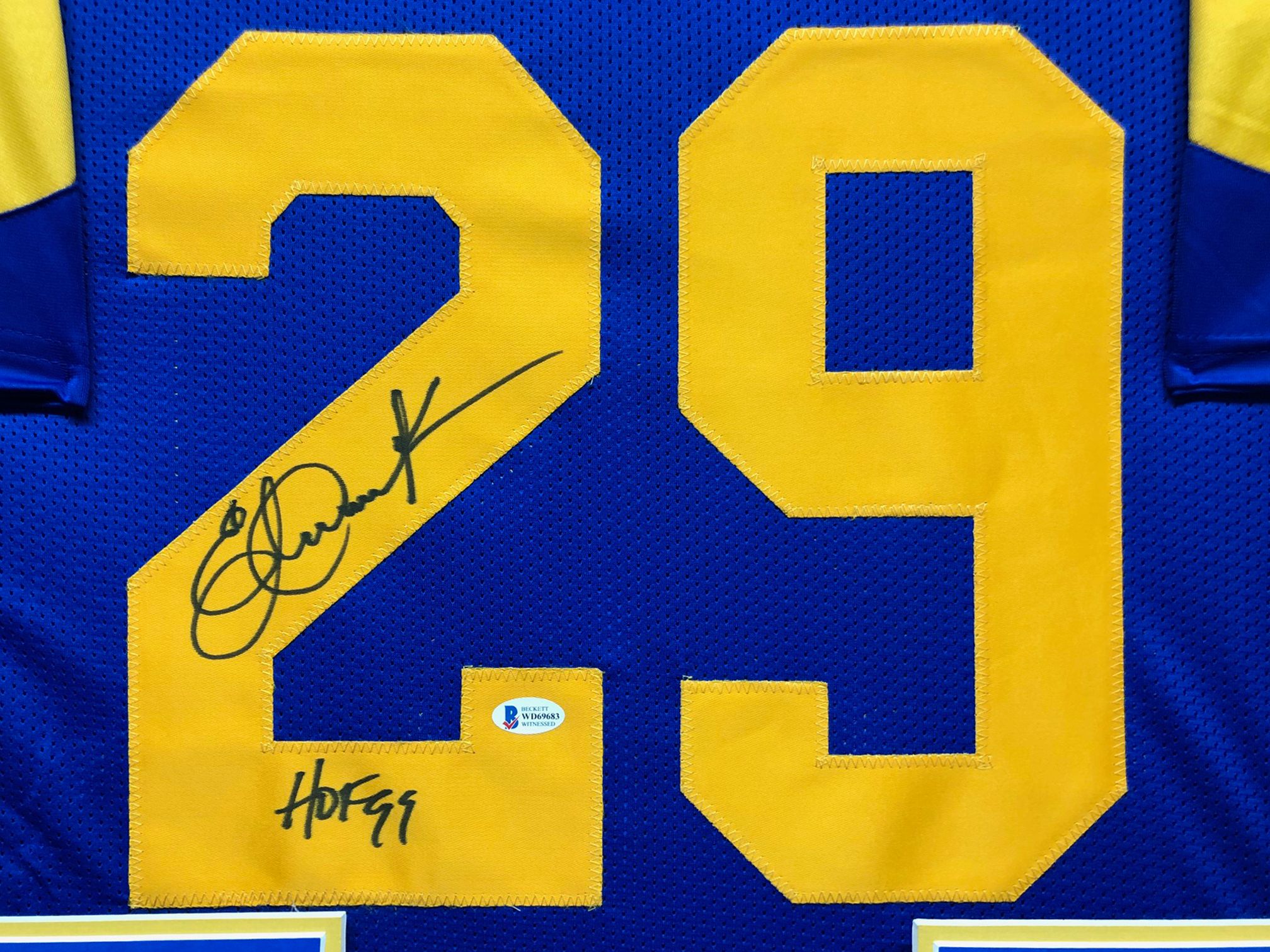 Eric Dickerson Signed 34.5x42.5 Custom Framed Jersey Inscribed "HOF 99 ...