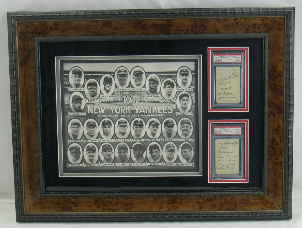 1932 Yankees 20x26 Custom Framed Cut Display Signed by (14) With Babe ...