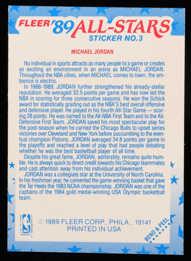 Michael Jordan 1989-90 Fleer Stickers #3 | Pristine Auction