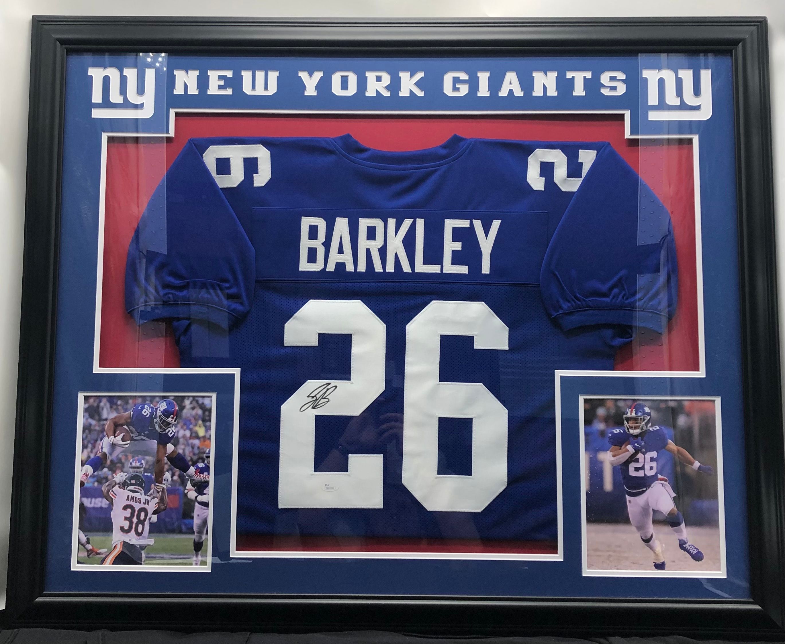 Saquon Barkley Signed 35x42 Custom Framed Jersey (JSA COA) | Pristine ...