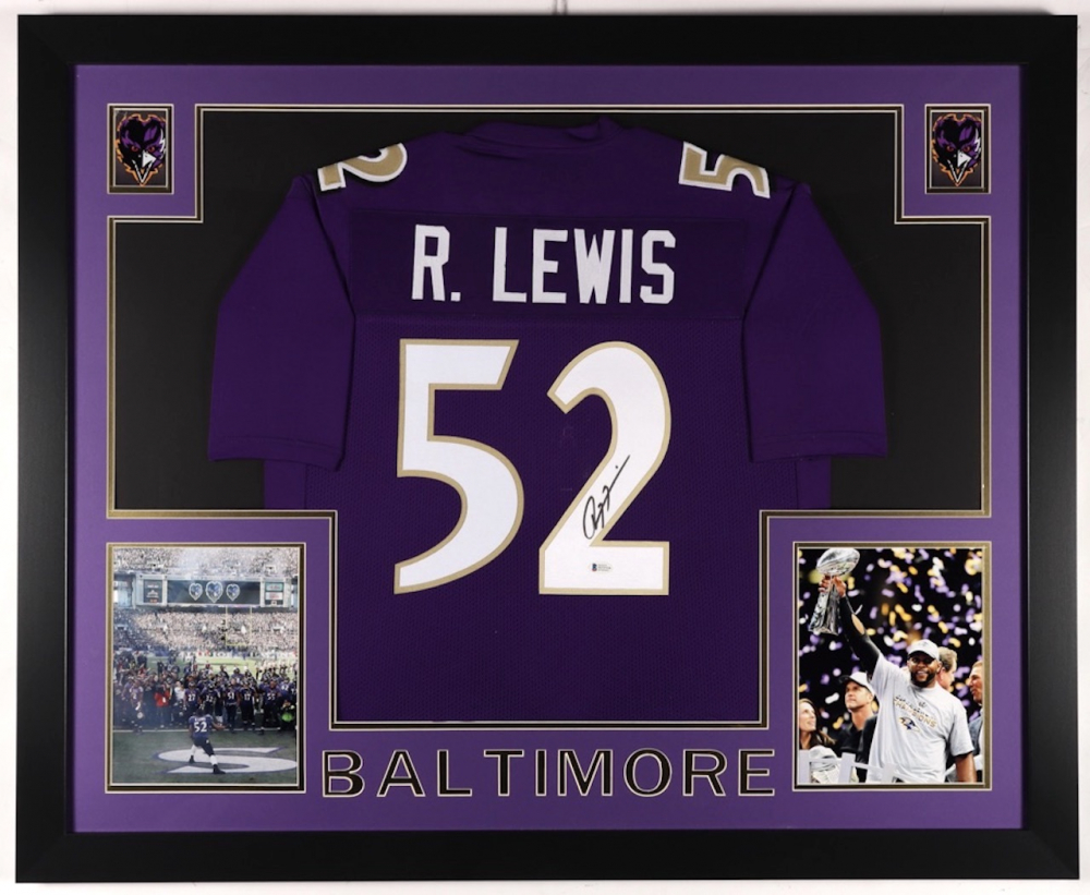 Ray Lewis Signed 35x43 Custom Framed Jersey (Beckett COA) | Pristine ...