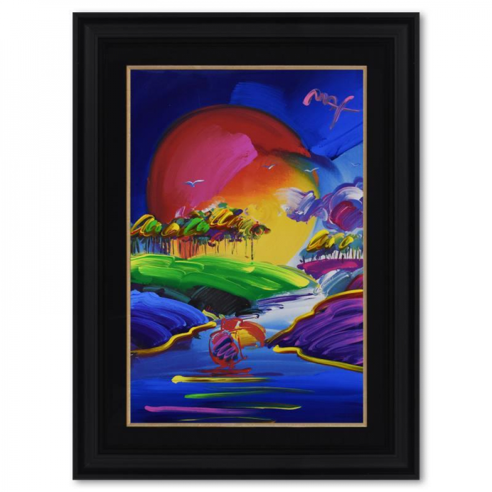 Peter Max Signed "Without Borders II" 35x47 Custom Framed One-Of-A-Kind ...