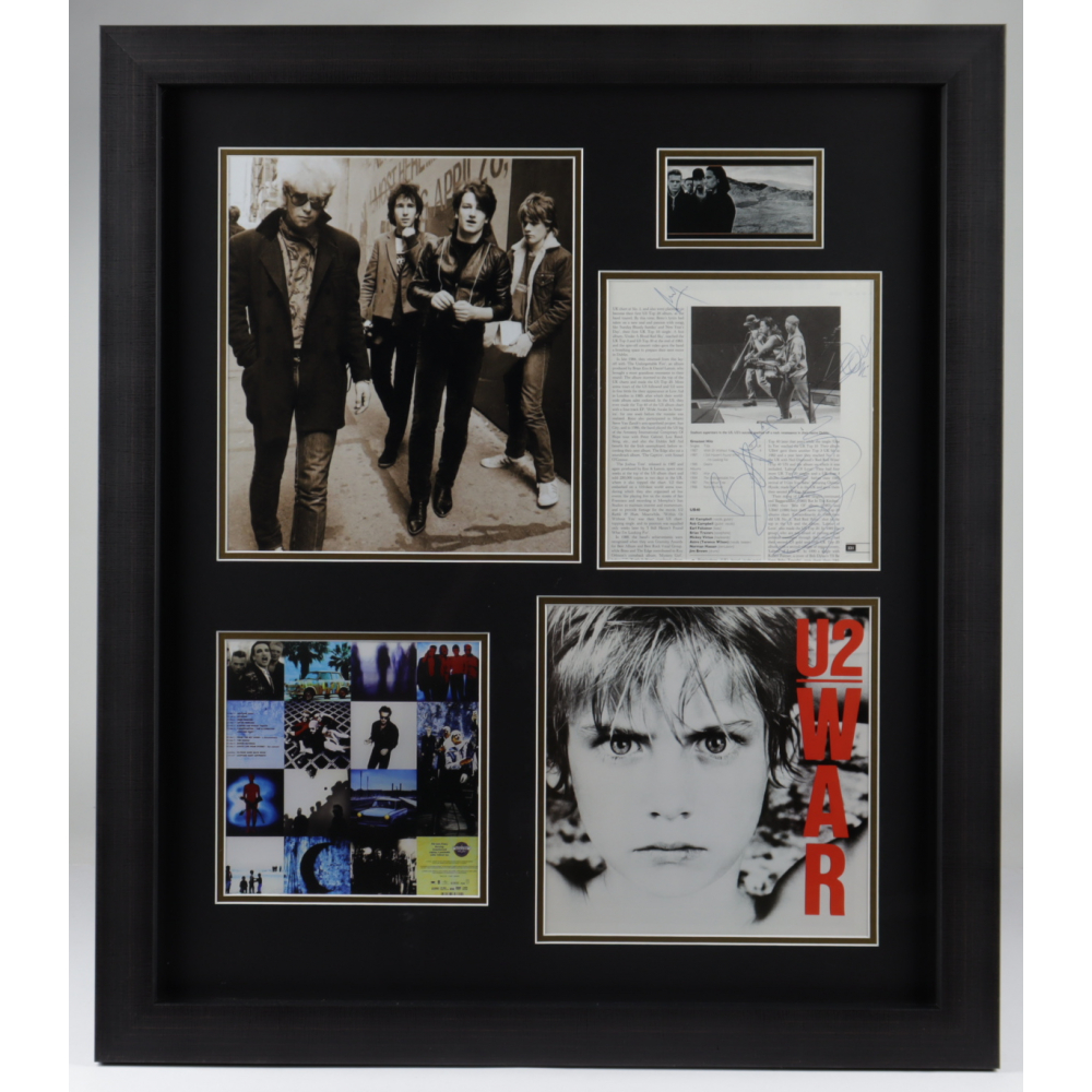 U2 27x31 Custom Framed Display Signed by (4) with Bono, The Edge, Larry ...