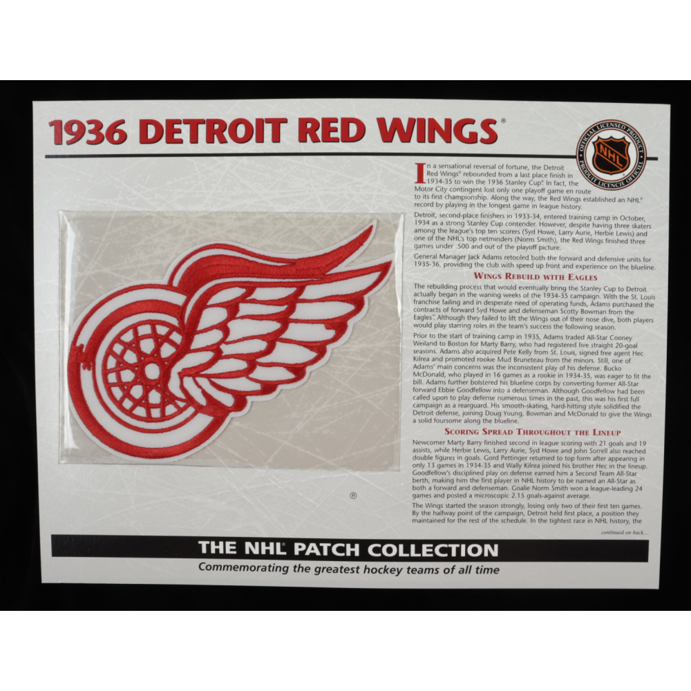 1936 Red Wings "The NHL Patch Collections" Statistics Commemorative ...