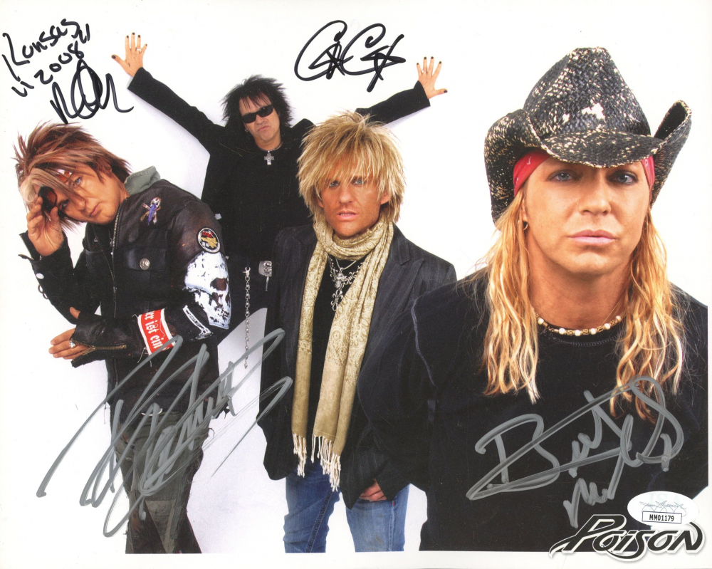 Poison 8x10 Photo Signed by (4) with Bret Michaels, C.C. DeVille, Rikki ...