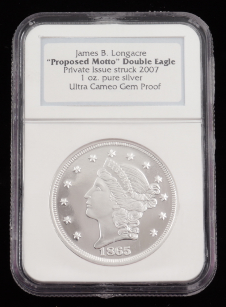 1865 James B. Longacre "Proposed Motto" Double Eagle Private Issue ...