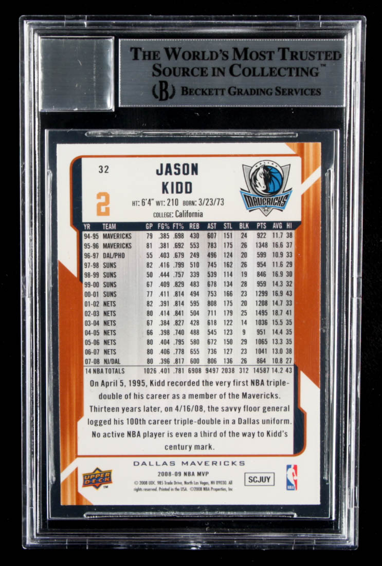 Jason Kidd Signed 2008-09 Upper Deck MVP #32 (BGS Encapsulated ...