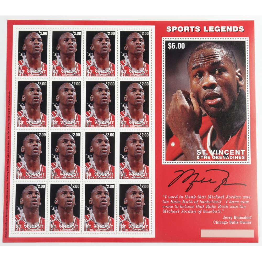 Uncut Full Sheet of (16) Michael Jordan Bulls "Sports Legends" Saint ...