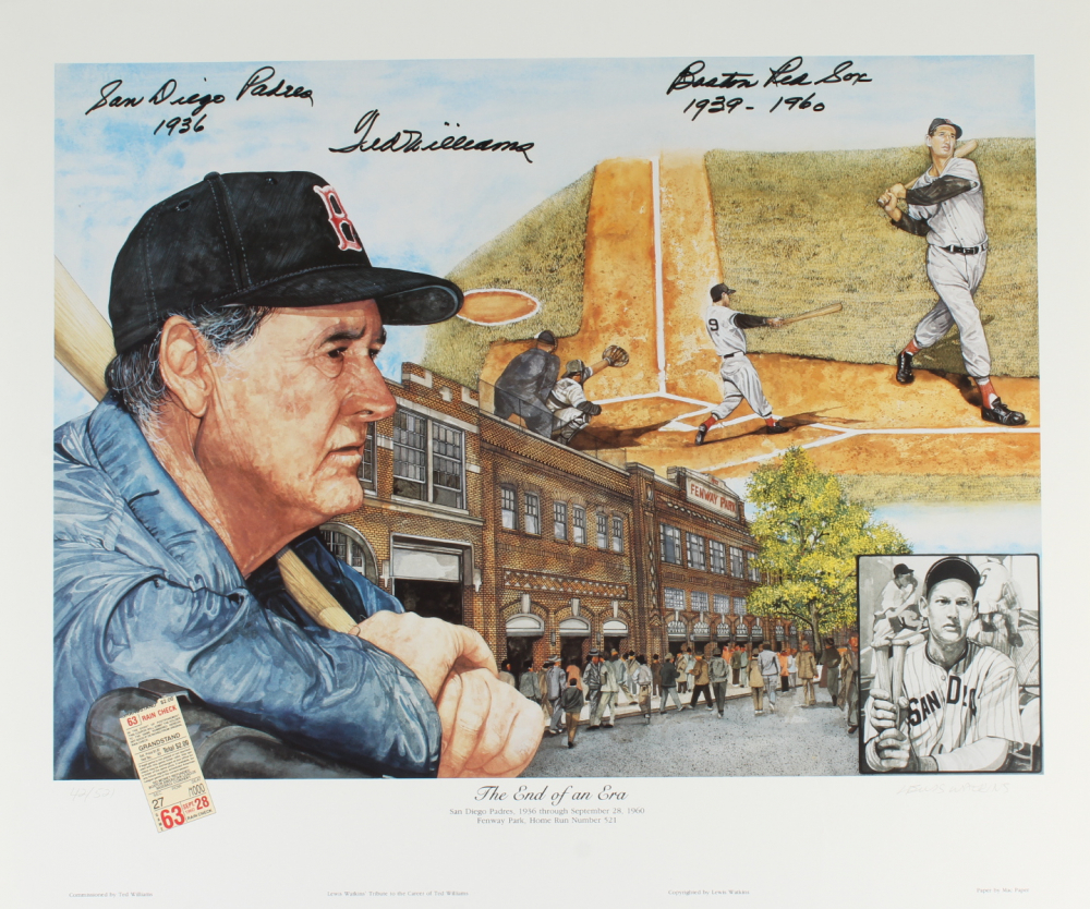 Ted Williams Signed Red Sox 22x26 LE Print by Lewis Watkins Inscribed ...