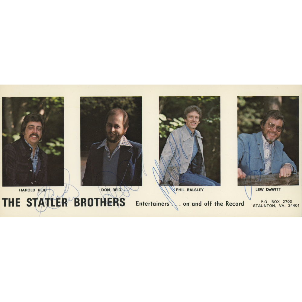 "The Statler Brothers" 4x9 Postcard Signed By Harold Reid, Don Reid ...