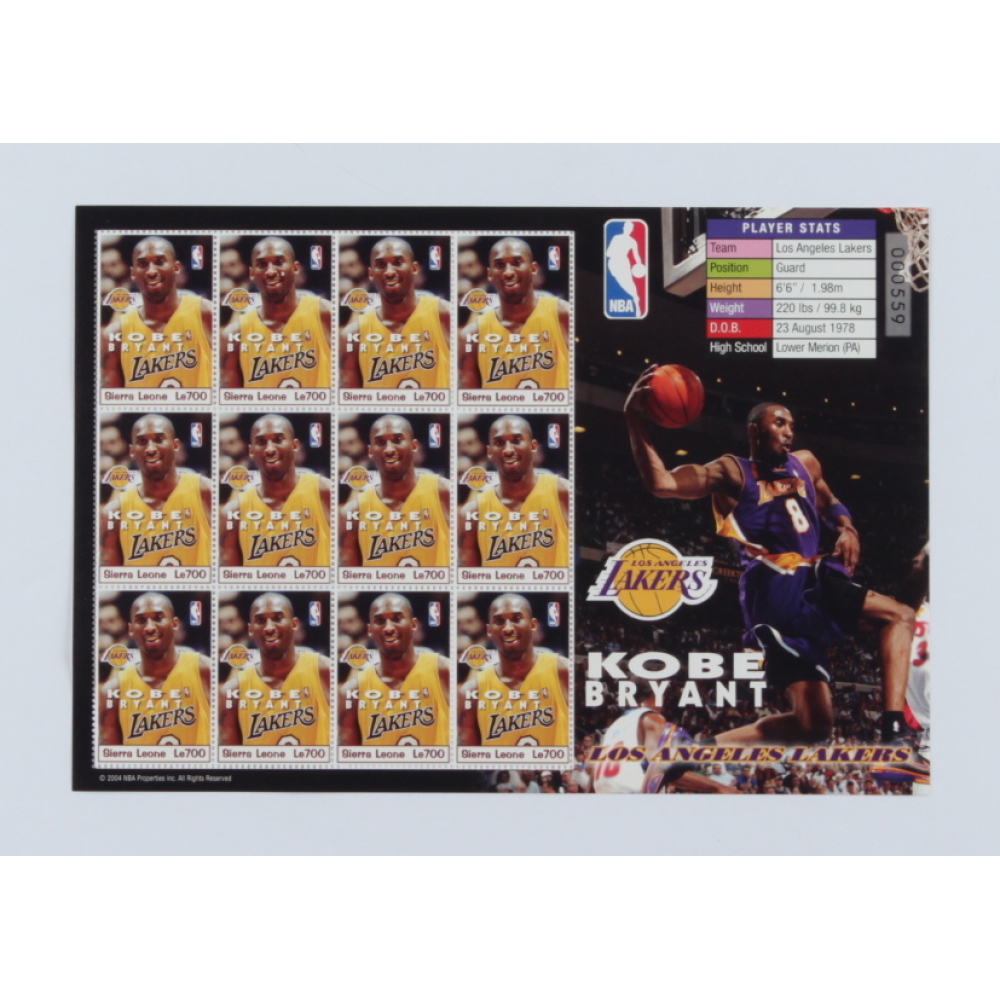 Kobe Bryant LE 2004 Lakers Uncut Postage Stamp Sheet Display With (12 ...