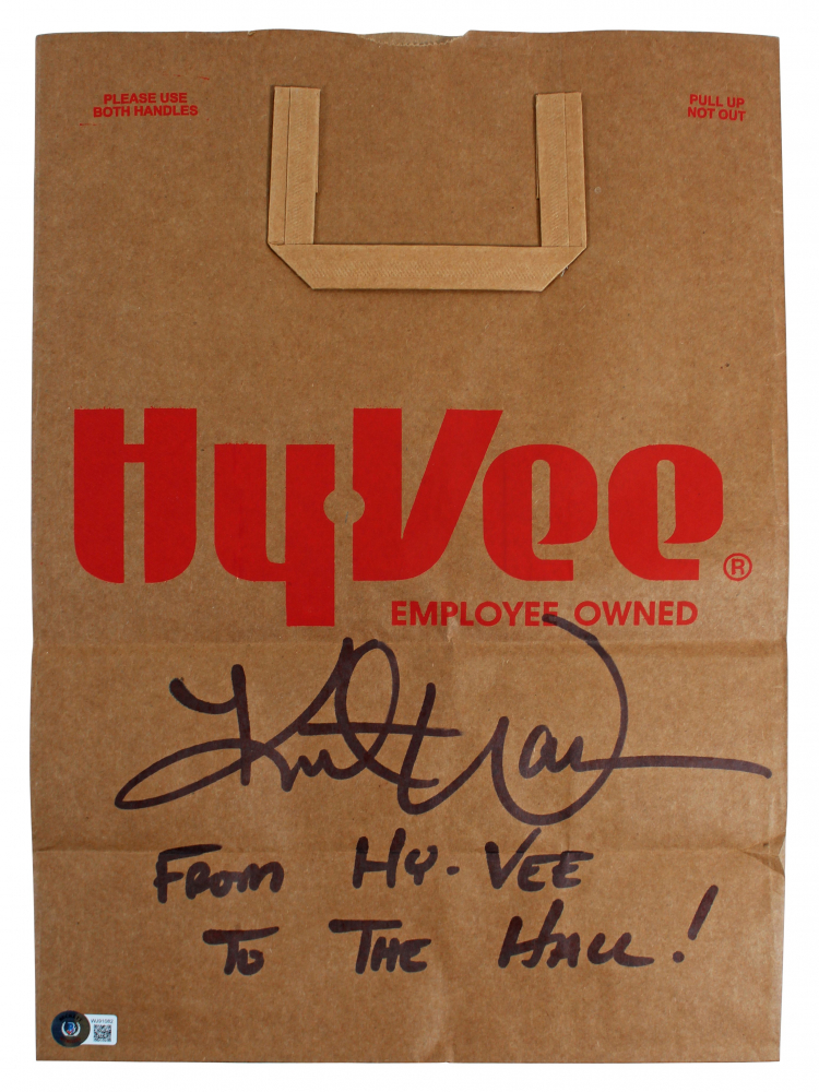 Kurt Warner Signed Hy-Vee Paper Grocery Bag Inscribed "From Hy-Vee To ...