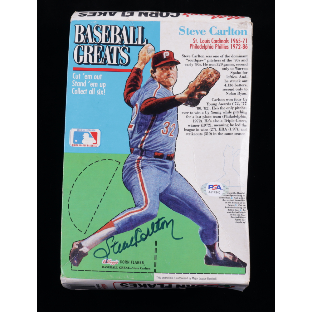 Steve Carlton Signed Vintage Original Corn Flakes Cereal Box (PSA COA ...
