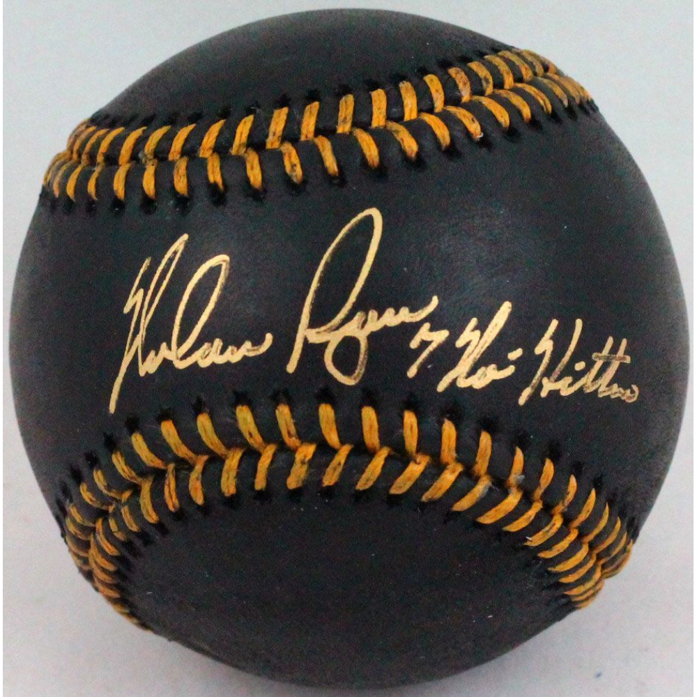 Nolan Ryan Signed OML Black Leather Baseball Inscribed "7 No-Hitters ...