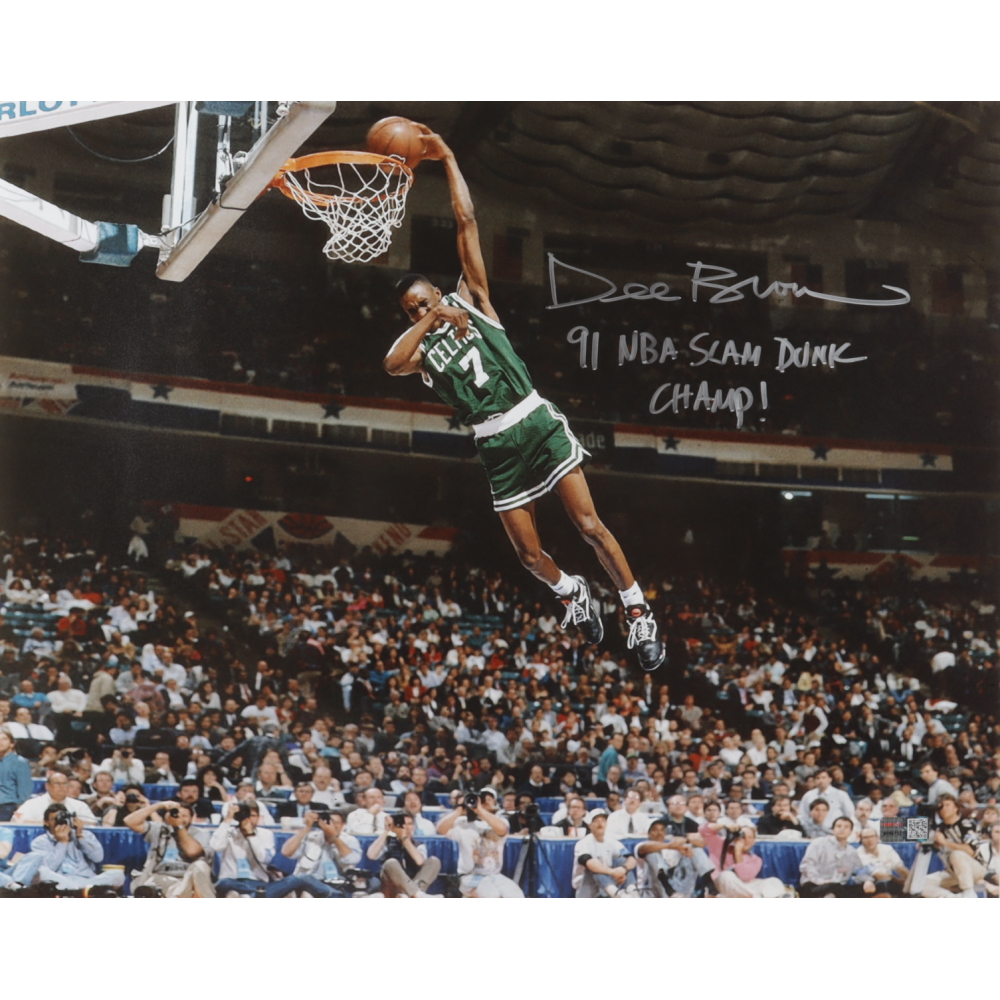 Dee Brown Signed Celtics 16x20 Photo Inscribed "91 NBA Slam Dunk Champ ...