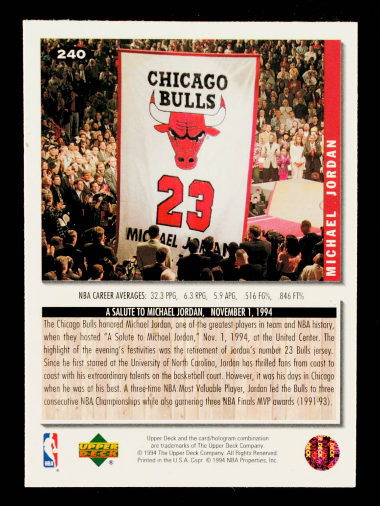 Michael Jordan 1994-95 Upper Deck Jordan He's Back Reprints #240 ...
