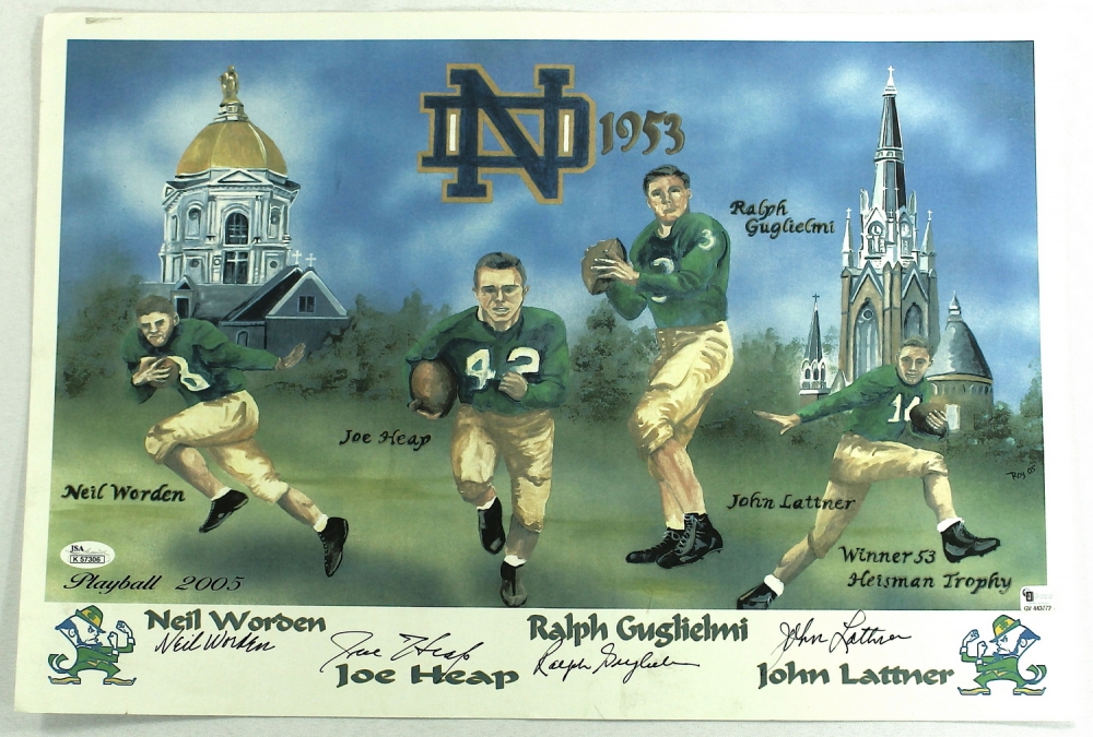 Notre Dame Fighting Irish 13x19 Lithograph Signed by (4) with Neil ...